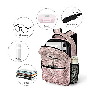 MakeUnique Ballerina Rose Gold Glitter Personalized School Backpack Students Schoolbag Elementary Bookbags with Name Casual Travel Daypacks for Kids Teens Boys Girls Gift 12.2 x 5.9 x 16.5 inch