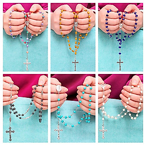 YWLI 7 PCS Rosary Beads Catholic for Woman - Confirmation Gifts for Teenage Girl, 7 Day Rosary, Various Styles of Rosary Necklace Set, Cross Rosary Necklace for Women