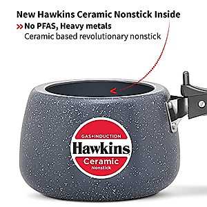 HAWKINS 3 Litre Ceramic Nonstick Pressure Cooker, Induction Inner Lid Cooker, Granite Contura Shaped Cooker, Best Cooker (ICC30)