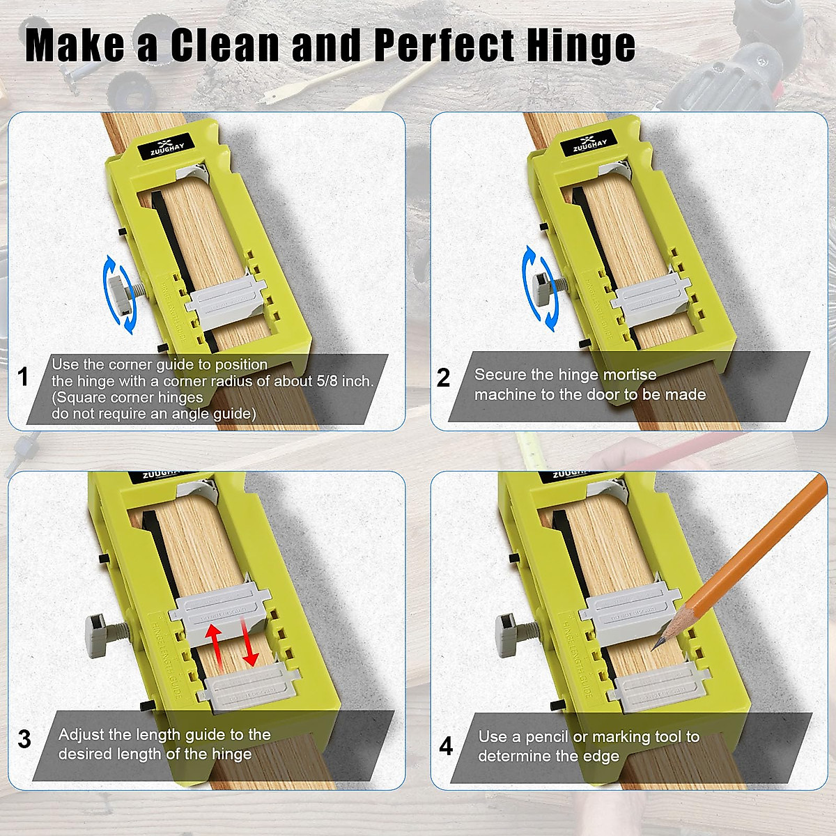 Door Hinge Jig, No Needed Hammer Door Hinge Router Jig, Door Hinge Ccutting Tool, Aadjustable Door Hinge Jig Kit for Router, Length 3” to 5” and Thickness 1/4” or 5/8” Hinges, Not Fit The Door Frame