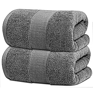 White Classic Resort Collection Soft Bath Sheet Towels | 35x70 Oversize Large Luxury Hotel Plush & Absorbent Cotton Bath Sheet [2 Pack, Smoke Grey]