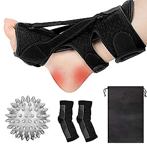 Longzhuo Plantar Fasciitis Night Splint, Plantar Fasciitis Relief, Adjustable Straps Foot Drop Brace Achilles Tendonitis Relief with Massage Ball+Plantar Fasciitis Socks for Women & Men (Black)