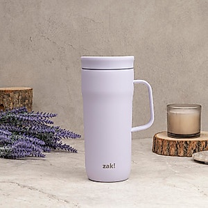 Zak Designs Harmony Tumbler for Travel or At Home, 20oz Recycled Stainless Steel is Splash-Proof and Vacuum Insulated with Slide Lid and Handle (Smoky Lilac Purple)