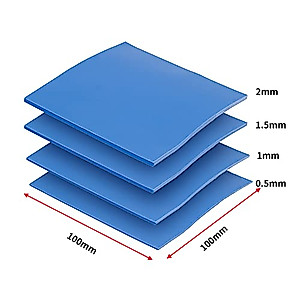 OwlTree 4 Pack Thermal Pad,100x100mm 0.5mm 1mm 1.5mm 2mm Highly Efficient Thermal Conductivity 6.0 W/mK,Heat Resistant Silicone Thermal Pads for Laptop Heatsink CPU GPU SSD IC LED Cooler