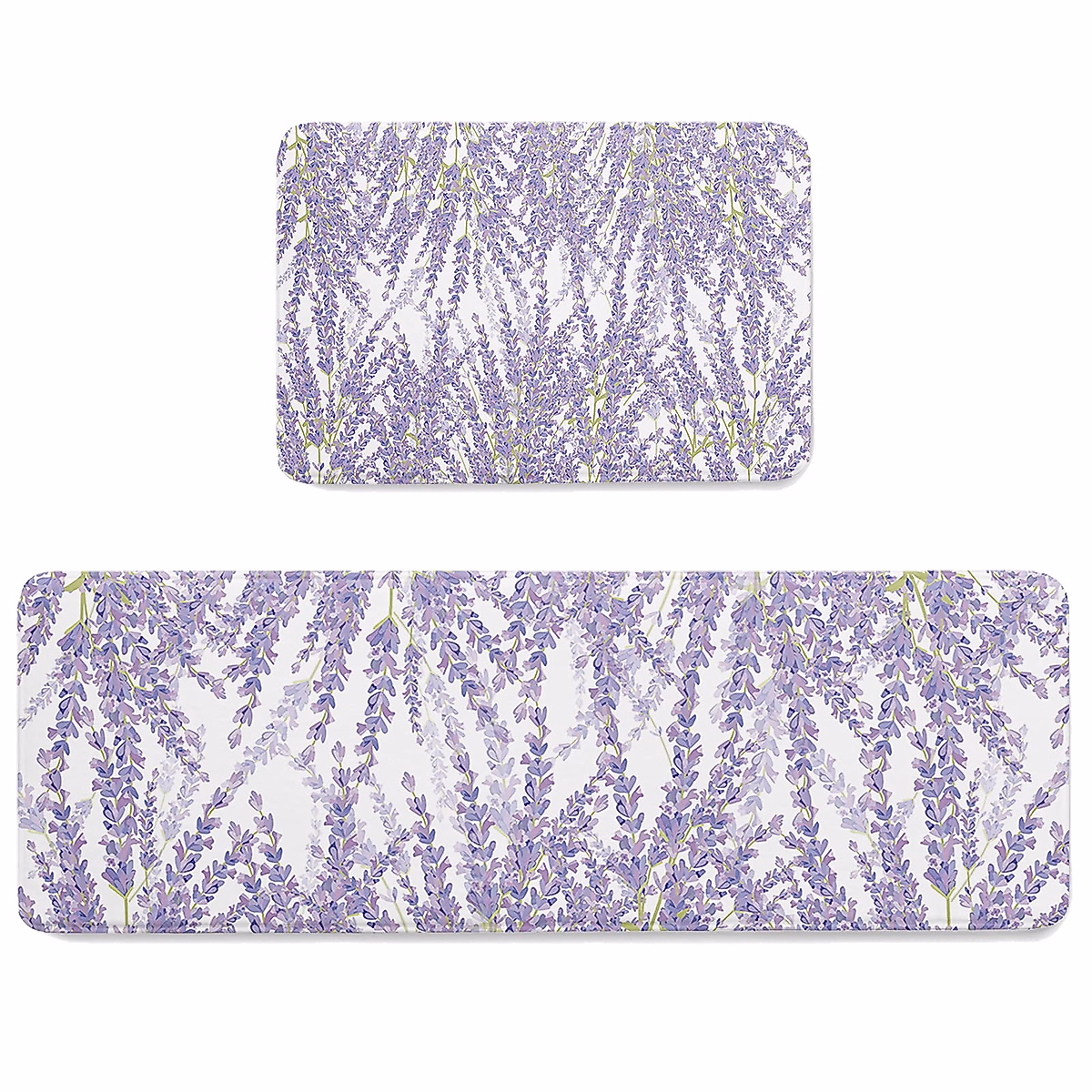 LooPoP Kitchen Comfort Mat Set of 2 Lavender Flower Pattern Waterproof Anti-Fatigue Standing Mats Wipeable Rugs for Kitchen Purple 15.7x23.6inch+15.7x47.2inch