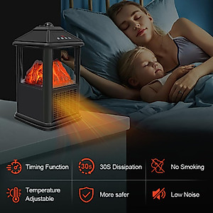 Portable Small Electric Fireplace Heater 3-Color Flame 900W Freestanding Space Heater Mini Electric Stove Heater with 4 Sided 59-90℉ Thermostat 12h-Timer Remote Control Overheat&Tip-Over Protection