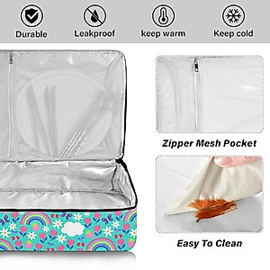 Kcldeci Insulated Thermal Food Carrier Insulated Casserole Carrier for Hot or Cold Food,Floral Fruit Rainbow and Cloud Insulated Tote Bag for Potluck Cookouts Parties Picnic,Lasagna Lugger