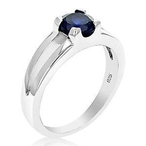VIR JEWELS 0.60 cttw Created Blue Sapphire Solitaire Ring .925 Sterling Silver Round 6 MM Size 7
