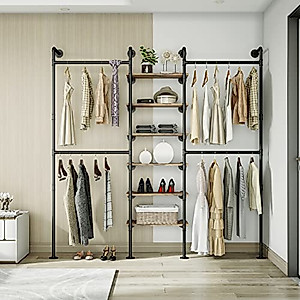 HKaikzo Industrial Pipe Clothes Rack, DÉCOR Wall Mounted Clothing Rack, for Walk-in Wardrobe Multi-Purpose Storage Clothes Hanging Shelf, 2 Installation Methods