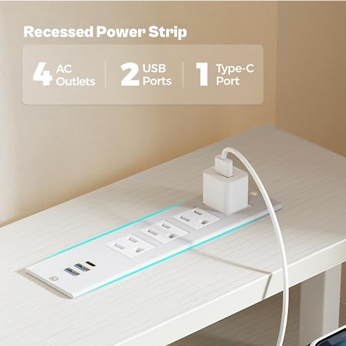 Huuger 47 inch Computer Desk with 3 Drawers, Office Desk Gaming Desk with LED Lights & Power Outlets, Home Office Desks with Storage Space for Bedroom, Work from Home, White