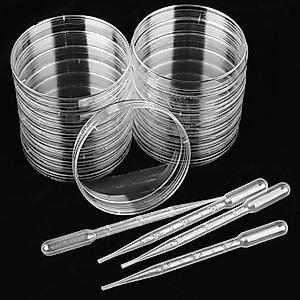 ZOENHOU 50 PCS 90 x 15mm Plastic Petri Dishes, Clear Culture Dish with Lids Sterile Petri Dish, including 100 PCS 3ml Plastic Transfer Pipettes for School, Lab, Science, Fair Project and theme Parties