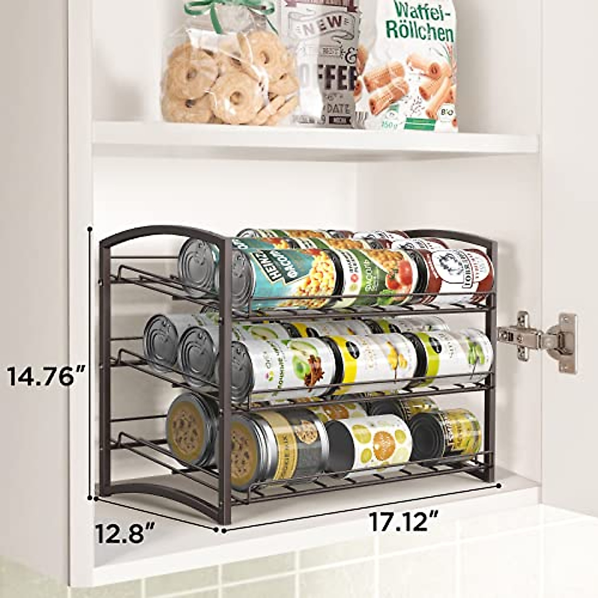 FURNINXS Can Rack Organizer, 3-Tier Stackable Can Holder Dispenser for Kitchen Pantry or Cabinet Organization and Storage Holds up to 36 Cans FNCR01D, Bronze