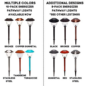 Energizer LED Solar Pathway Lights - 10 Pack of [Gunmetal] Outdoor Solar Lights - IP65 Waterproof w/Auto On/Off - Patterned Glass and Metal Construction Coated in Gunmetal