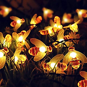 Oluote Solar Bee String Lights, 60 LEDs 30ft/9M 8 Modes, Honeybee String Lights, Outdoor Honey Bee Fairy Lights for Garden Home Patio Lawn Party Holiday (30ft/9M, Warm White)