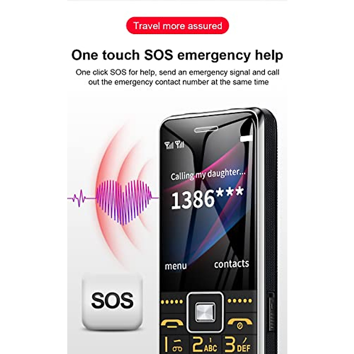 Unlocked GSM Big Button Feature Cell Phone for Elderly, 2.4" Screen Dual SIM 6800mAh Battery SOS Key Mobile Phone Easy to Use (Red)