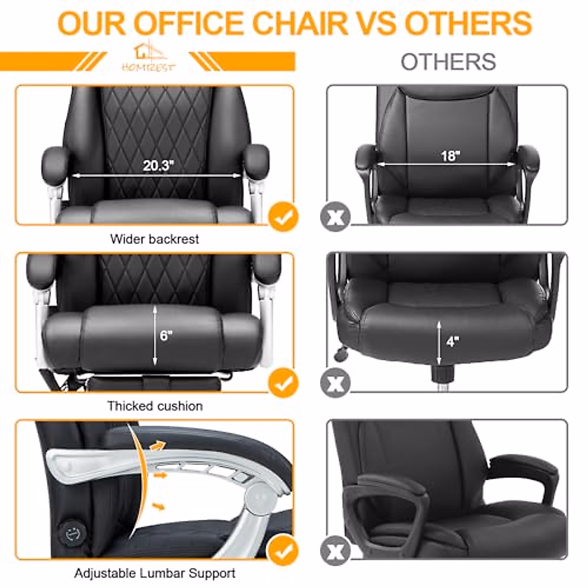 HOMREST Executive Office Chair, Ergonomic Office Chair with Adjustable Lumbar Back Support,Big and Tall Office Chair with Massage and Heat,Home Office Desk Chair,Black