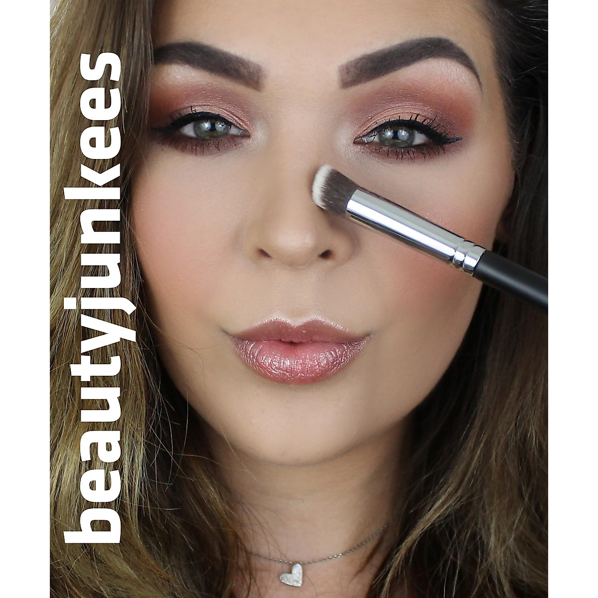 Kabuki Nose Contour Brush - Beauty Junkees Mini Flat Angle Contouring Makeup Brushes, Small Angled for Sculpting, Bronzer, Highlighter with Liquid Cream Powder Cosmetics, Dense, Vegan Synthetic