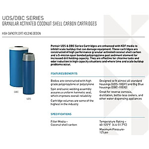 Pentair Pentek DBC-10EX2 Carbon Water Filter, 10-Inch, Whole House Heavy Duty Granular Activated Coconut Shell Carbon Cartridge with KDF 55 Media, 10" x 4.5", 5 Micron