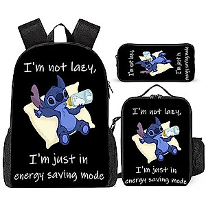 dvyuwhe 3pcs Cute Backpack Set for Boys Girls,Cartoon Backpack with Adjustable Lunch Bag And Pencil Case for Work/Travel