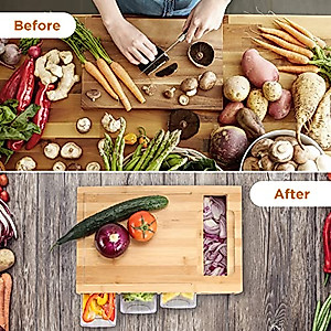 Cutting Board with Containers, Veelink Large Bamboo Wood Chopping Storage Station with 4 Trays and Lids Graters Set for Easy Food Prep and Clean Home Kitchen