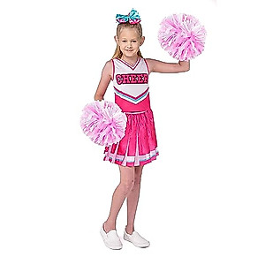 Spooktacular Creations Girl Pink Cheerleader Costume, Halloween Cute Cheer Uniform Outfit with Accessories for Halloween High School Cheerleader Dress Up Costume-L