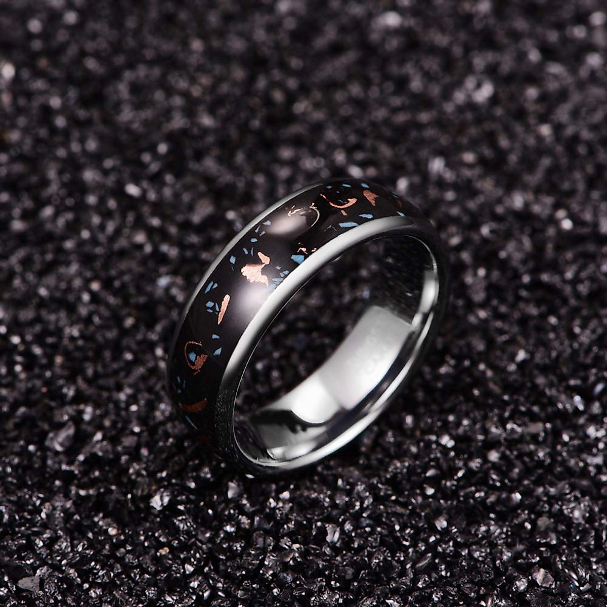 NUNCAD Unisex Tunsten Rings Inlaid with Copper Scraps Wedding Band Comfort Fit Size 10