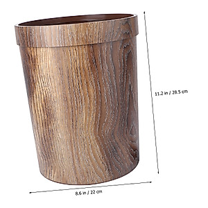 VICASKY Retro Trash Can Ornament Container Metal Storage Baskets Lip Gloss Containers Small Trash Can Rubbish Bin Wood Grain Wastebasket Trash Can Garbage Bin Living Room Garbage Bin Brown