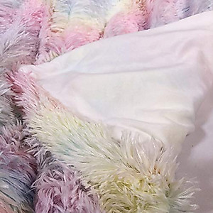 Plush Super Soft Blanket Colorful Bedding Sofa Cover Furry Fuzzy Fur Warm Throw Cozy Couch Blanket for Winter (51"x63", Rainbow)