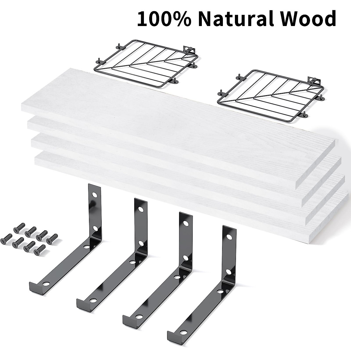 Fixwal 3+1 Tier Bathroom Floating Shelves Over Toilet, 15.8in Farmhouse Rustic Wood Shelves, Wall Decor for Bathroom, Living Room,Bedroom and Kitchen (White)