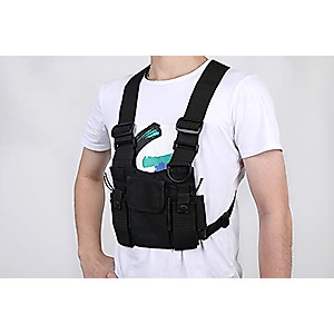 Radio Chest Harness Rig Holster Pack with Front Pouches and Zipper Bag for Universal Walkie Talkies