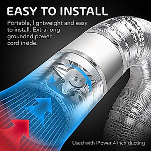 iPower Silent 4 inch Booster Fan 90CFM Inline Blower with 4. 9' Grounded Power Cord, 8 Feet Non-Insulated Flex Air Aluminum Ducting Vent Hose, Quite for Kitchen Bathroom Grow Tent
