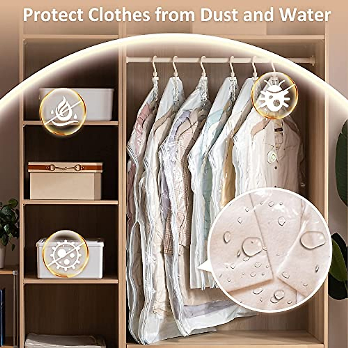 LEVERLOC Hanging Vacuum Storage Space Saver Bags for Clothes Winter Coat Garment Dress Jacket Suit Sweater Clothing Hanger Closet Organizer, Upgrade Valve Side Expandable 80% Space Save 6 Packs, 3 Long 3 Short