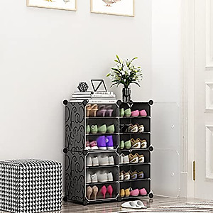 Anenz Shoe Storage Shelf Shoes Cabinet 24 Pair Portable Closet Shoe Rack Shelves Organizer for Closet Entryway ,Free Standing Show Shelf Black Shoes Closet with Doors for for Entryway,Hallway Bedroom