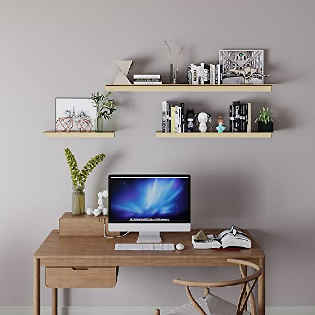 Veefos Brushed Gold Bathroom Shelf Floating Shelf Wall Mounted, 15.6 Inch Metal Wall Shelf Bathroom Storage Shelf Bathroom Organizer Countertop, Aluminum