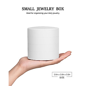 CONBOLA Jewelry Organizer, Small Jewelry Storage Box Earring Holder for Women, 5-Layer Rotating Travel Jewelry Tray Case with Lid for Bracelets Rings Bracelets(White)