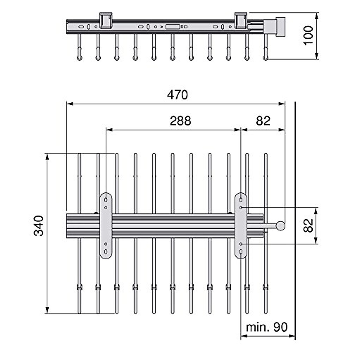 Emuca 7086411 Wardrobe Pull Out Holder Sliding Hanger Rail Organizer Rack for Wardrobe for 11 Trousers