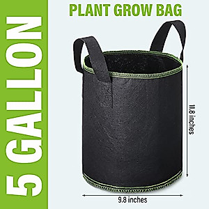 Mimorou 40 Pack 5 Gallon Fabric Grow Bags Nonwoven Aeration Fabric Pots with Handles Heavy Duty Thickened Aeration Container for Garden and Planting Vegetable Flowers, Black with Green, Black,green