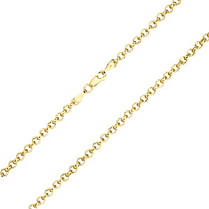 Nuragold 10k Yellow Gold 3mm Rolo Circle Cable Round Link Chain Pendant Necklace, Mens Womens Jewelry 16" 18" 20" 22" 24" 26" 28" 30"