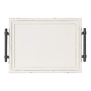 Kate and Laurel Bruillet Farmhouse Rectangular Tray, 12 x 16, Rustic White, Wooden Tray for Coffee Table