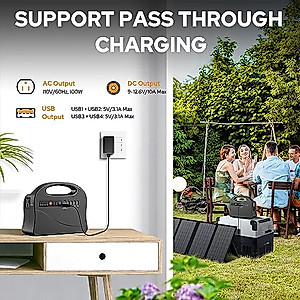 EnginStar Portable Power Station 120Wh Solar Generator 32000mAh Power Bank Rechargeable Lithium Battery Pack w/ 110V 100W AC, DC, 4 USB Ports 6 Output Charger Station LED Light for Camping Emergency