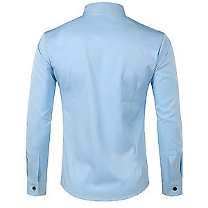 ZEROYAA Mens Hipster Embroidery Slim Fit Long Sleeve Casual Mandarin Collar Dress Shirts Z53 Light Blue Large