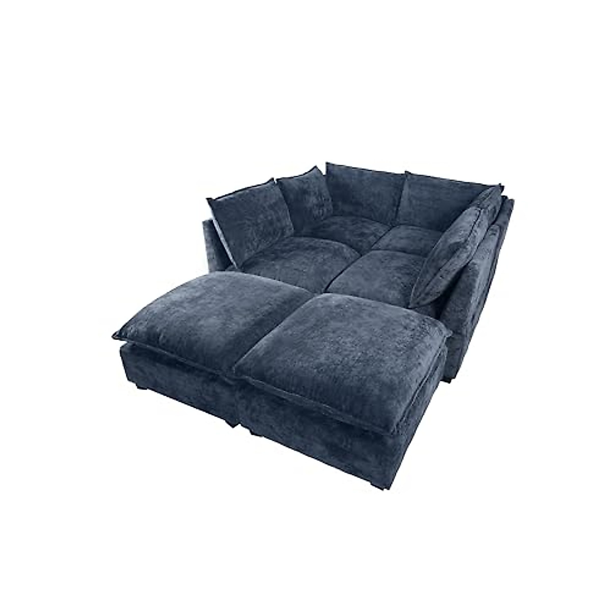 6 Seater Oversized Deep Seat Convertible Modular Sectional Sofa, Free Combination Reversible Sleeper Corner Couch with Movable Ottomans Sets and Solid Wood Legs for Living Room Office