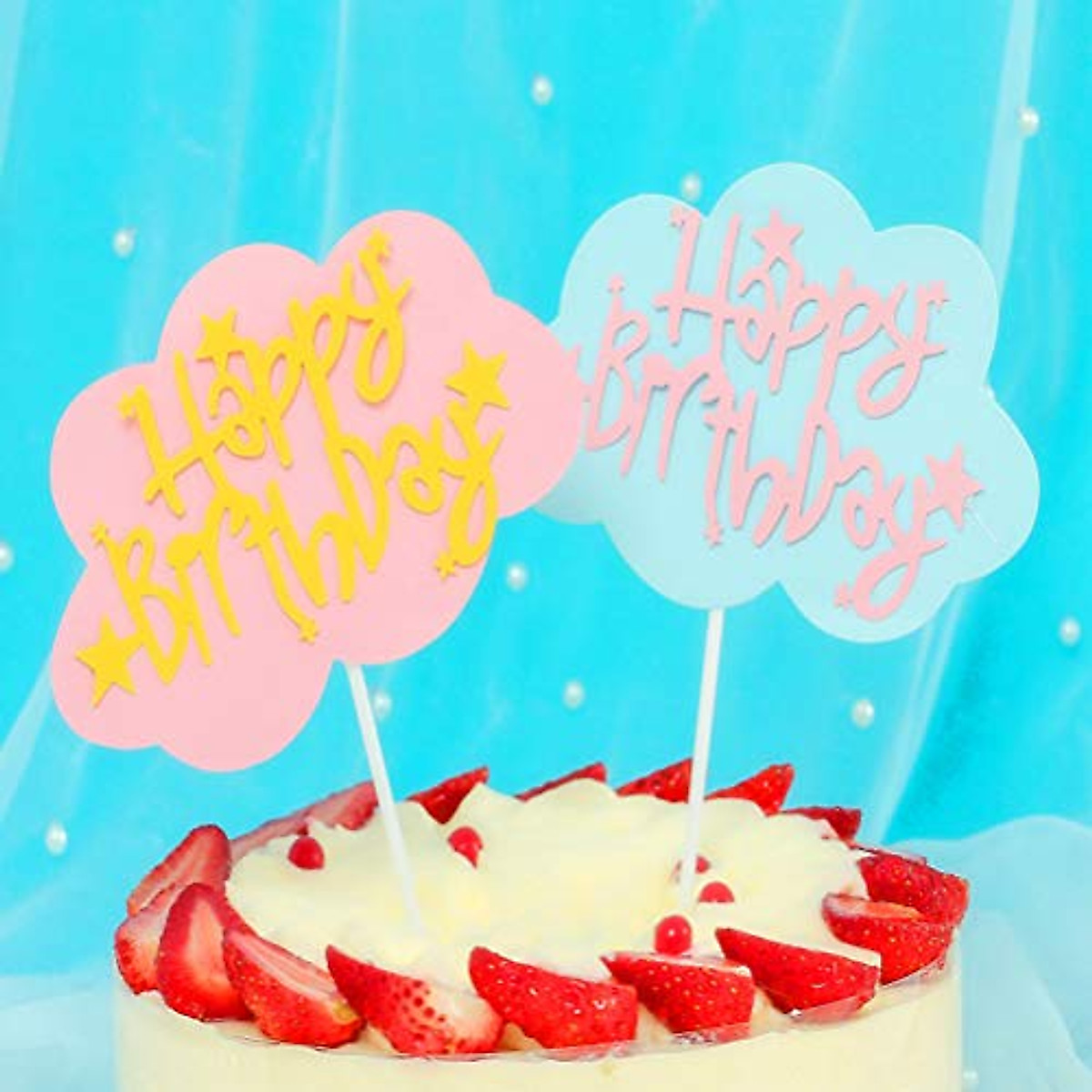 Amosfun Blue Paper Cake Toppers Cloud Design Cake Picks Birthday Cupcake Decoration Party Dessert Fruit Insert Favor for Party Cake Decortion