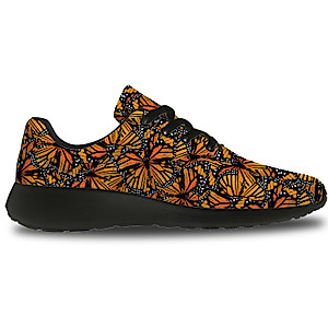 Casual Sport Running Shoes for Women Men Yellow Monarch Butterflies Print Tennis Walking Sneaker Gifts for Butterfly Lover,US Size 11 Women/9.5 Men