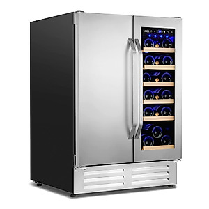 Velieta Outdoor Wine and Beverage Refrigerator,24 Inch Dual Zone Wine Beverage Cooler, Built-in/Freestanding Beer and Wine Fridge with a Powerful Compressor, 20 Bottles and 88 Cans Capacity