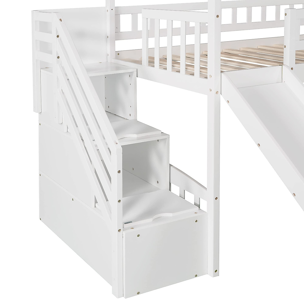 CITYLIGHT Twin Loft Bed with Stairs and Slide, Wooden House Loft Bed with Slide, Loft Bed Twin with Storage Staircase, Kids Loft Bed Frame for Girls or Boys,No Box Spring Needed, White