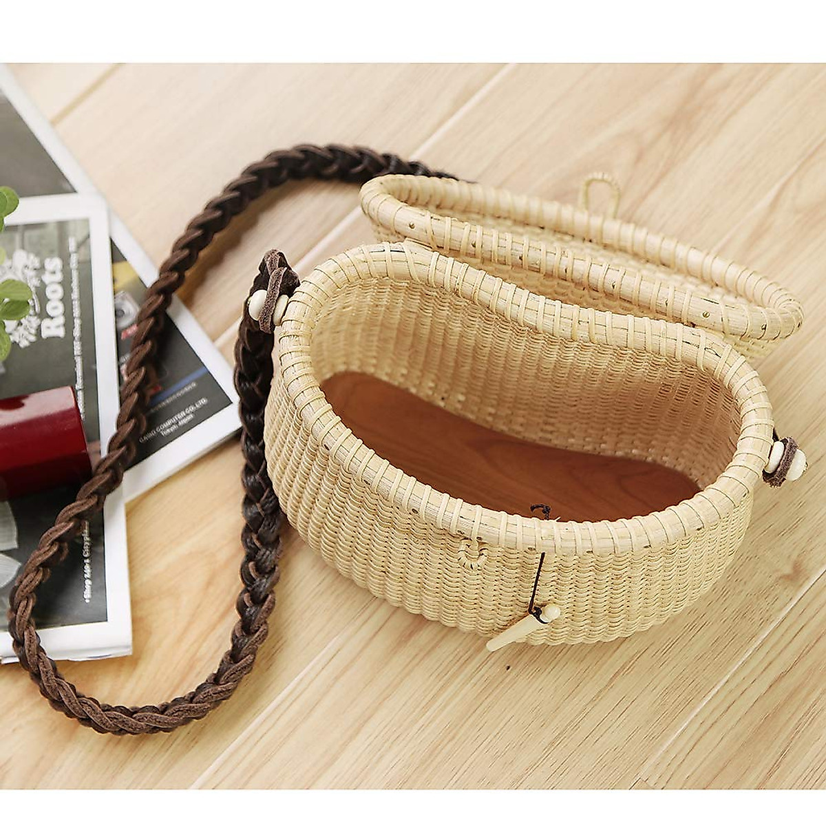Teng Tian Nantucket Purse Basket Women Purse Handwoven Cane-on-cane Crossbody Bag Beach Purse Handmade Basket Handbags Vacation Essentials Must Haves