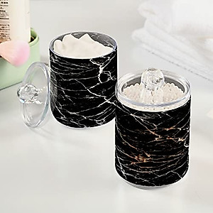 Blueangle 2PCS Black Marble Texture Qtip Holder Dispenser with Lids - Apothecary Jar Containers for Vanity Organizer Storage - Plastic Food Storage Canisters（749）