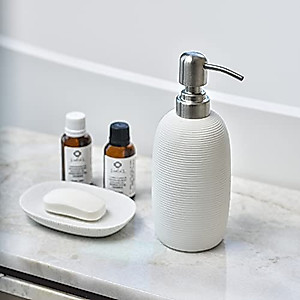 Lilyang White Ceramic Bathroom Accessories Set, 4 Pcs Bathroom Accessory Set with Soap Dispenser, 2 Bathroom Tumblers and Soap Dish, Premium Accesorios para Baño for Bathroom Decor