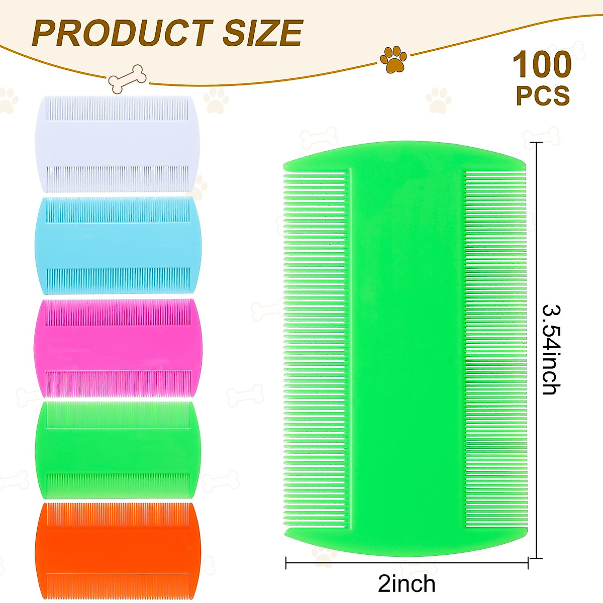 RMERVE 100 Pcs 5 Colors Double Side Tooth Pet Flea Comb Bulk for Cats Dogs Lice and Tick Comb for Small Cats Dogs Kitten Indoor